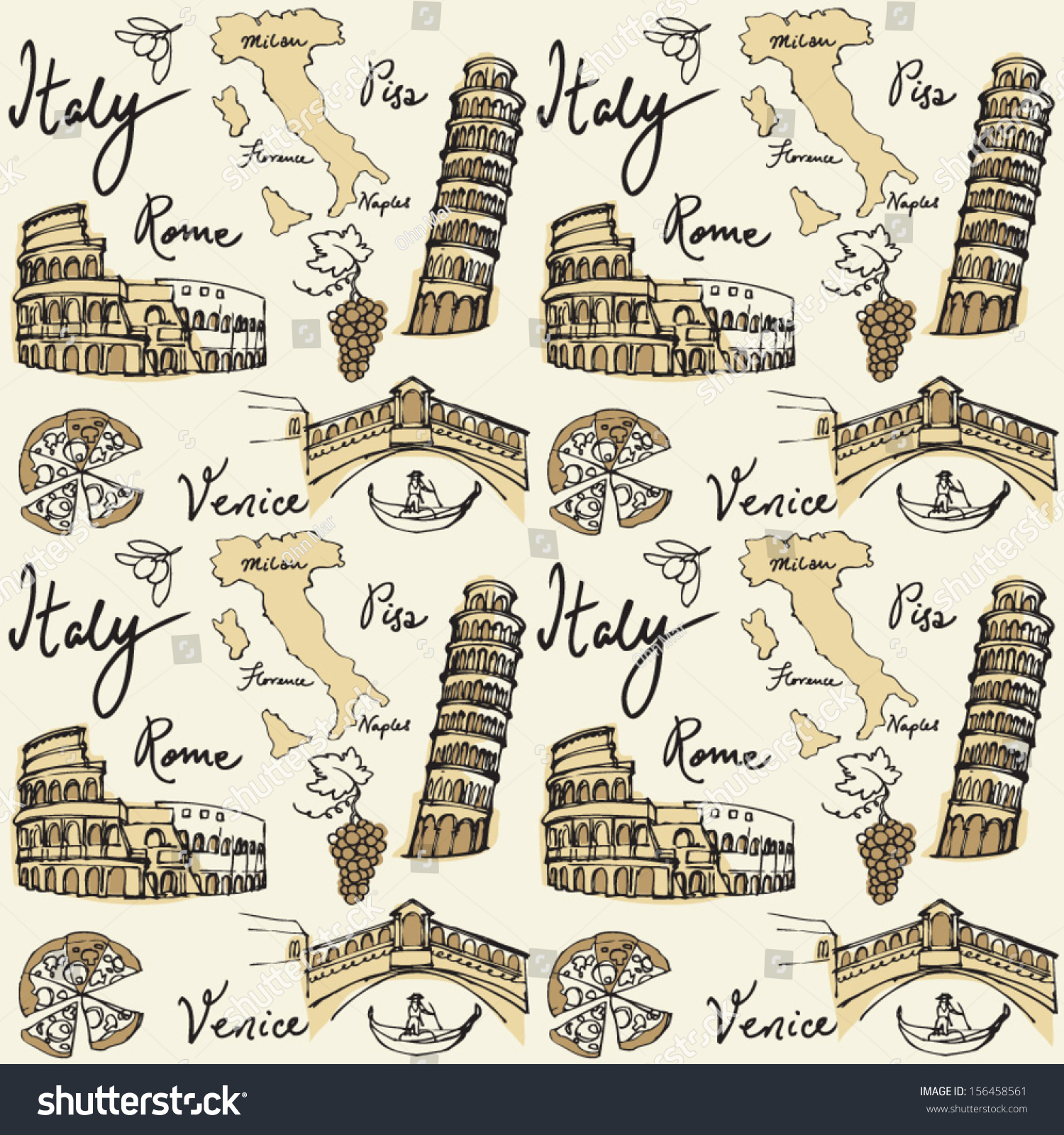 Italy Icons Landmarks Seamless Background Stock Vector (Royalty Free ...