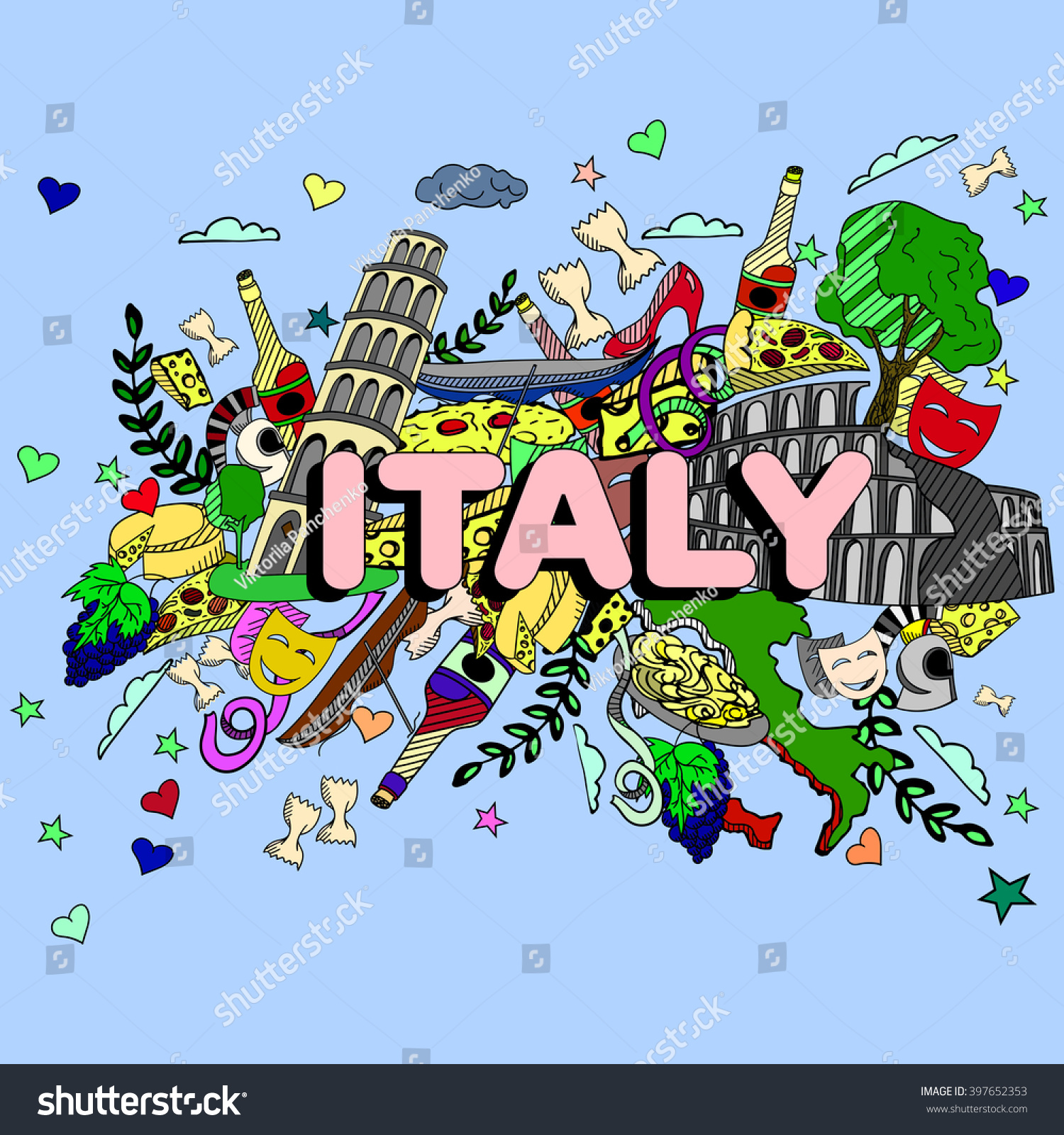 Italy Line Art Design Vector Illustration: เวกเตอร์สต็อก (ปลอดค่า ...