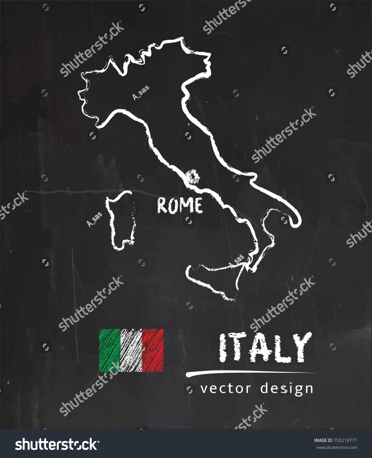 Italy Map Vector Drawing On Blackboard Stock Vector (Royalty Free ...