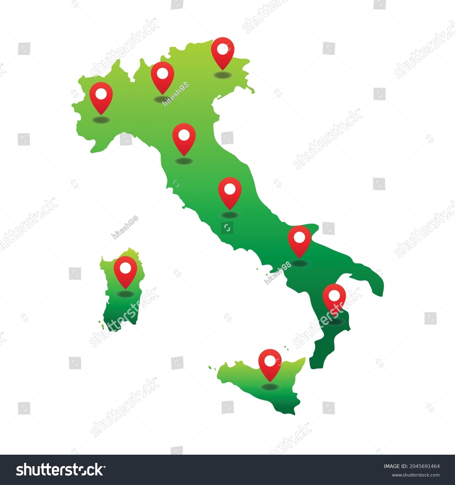 Italy Map Pin Location Stock Vector (Royalty Free) 2045691464