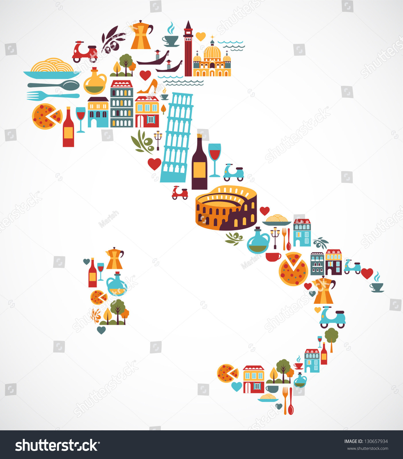 Italy Map Vector Icons Stock Vector (Royalty Free) 130657934