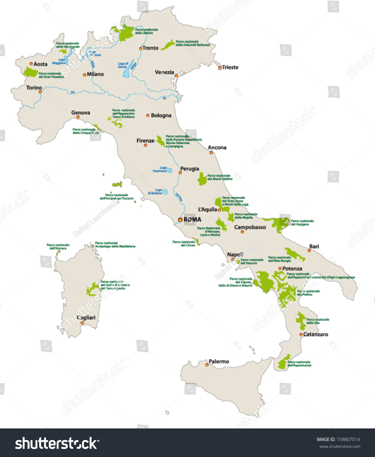 Vektor Stok Italy National Park Map (Tanpa Royalti) 159807014 ...