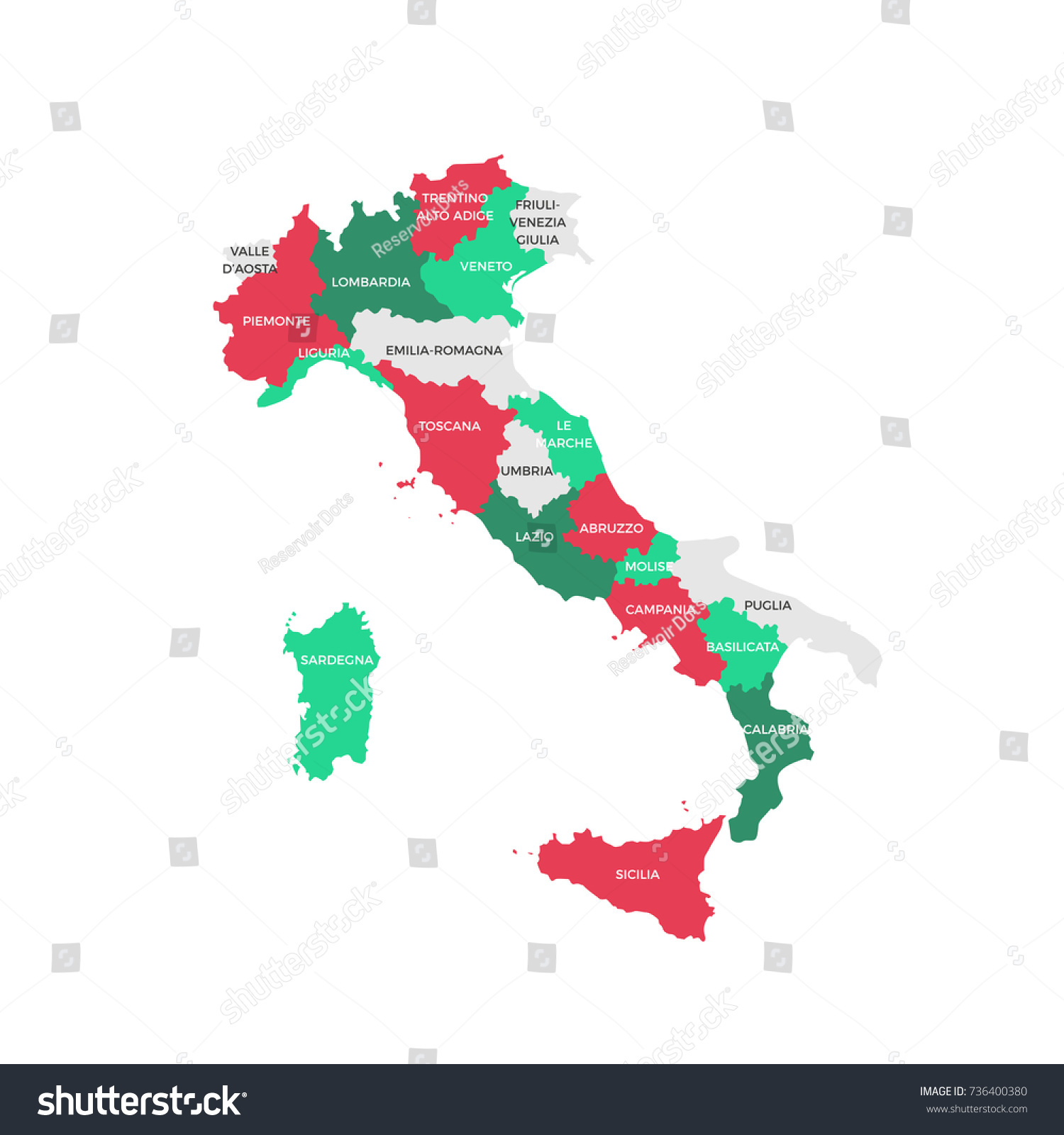 Italy Regions Map Stock Vector (Royalty Free) 736400380 | Shutterstock