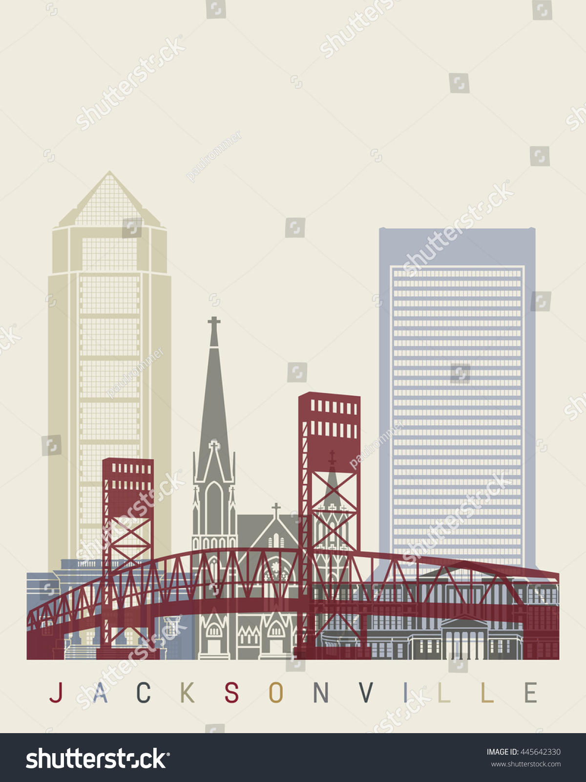 Jacksonville Skyline Poster Editable Vector File Stock Vector (Royalty ...