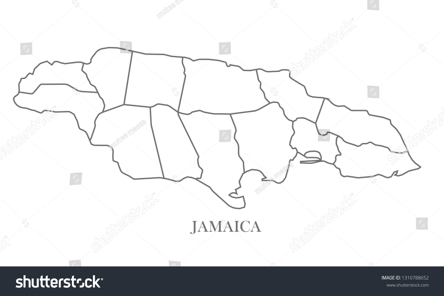 Jamaica Gray Line Map Stock Vector (Royalty Free) 1310788652
