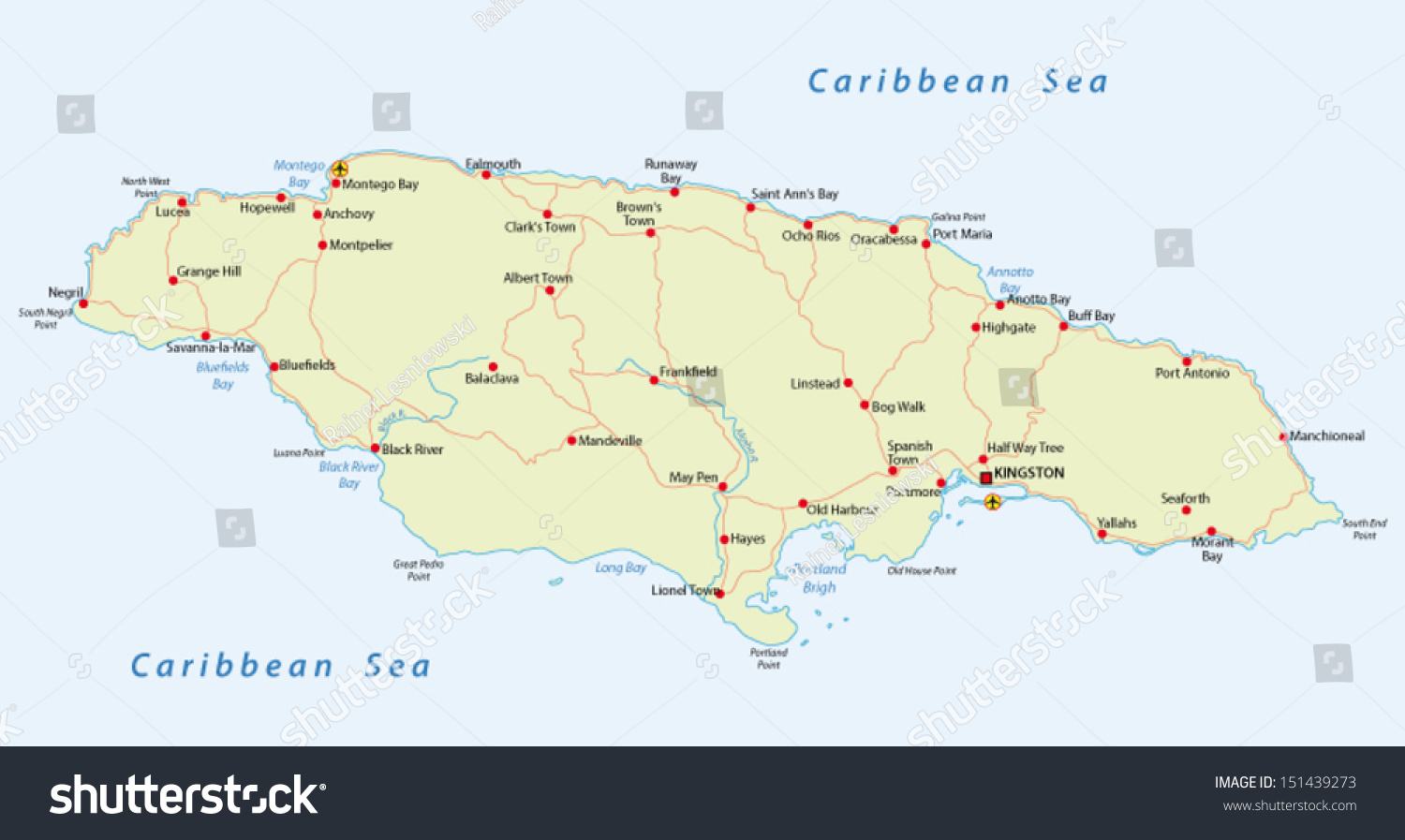 Jamaica Road Map Stock Vector (Royalty Free) 151439273 | Shutterstock