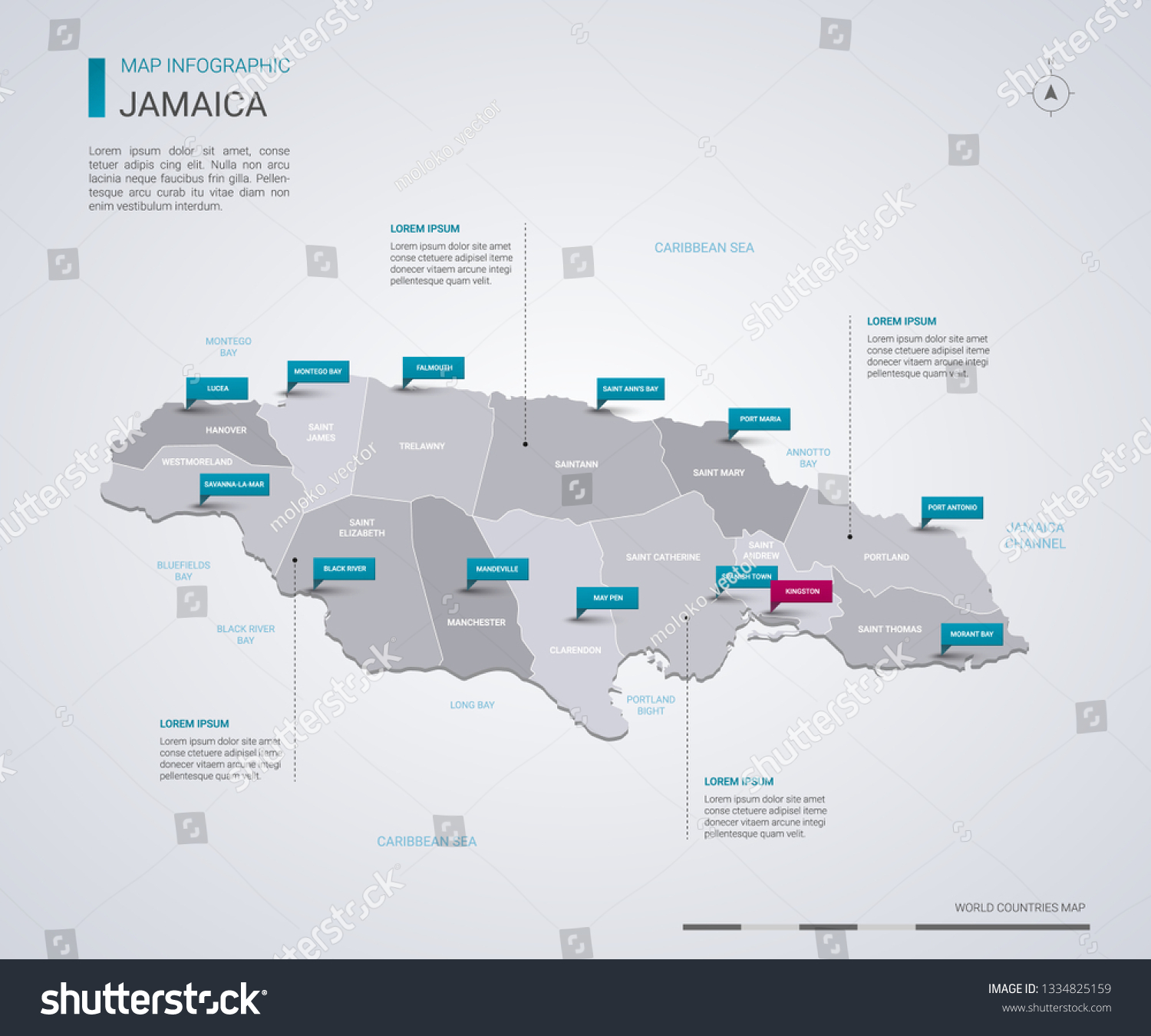 Jamaica Vector Map Infographic Elements Pointer Stock Vector (Royalty ...