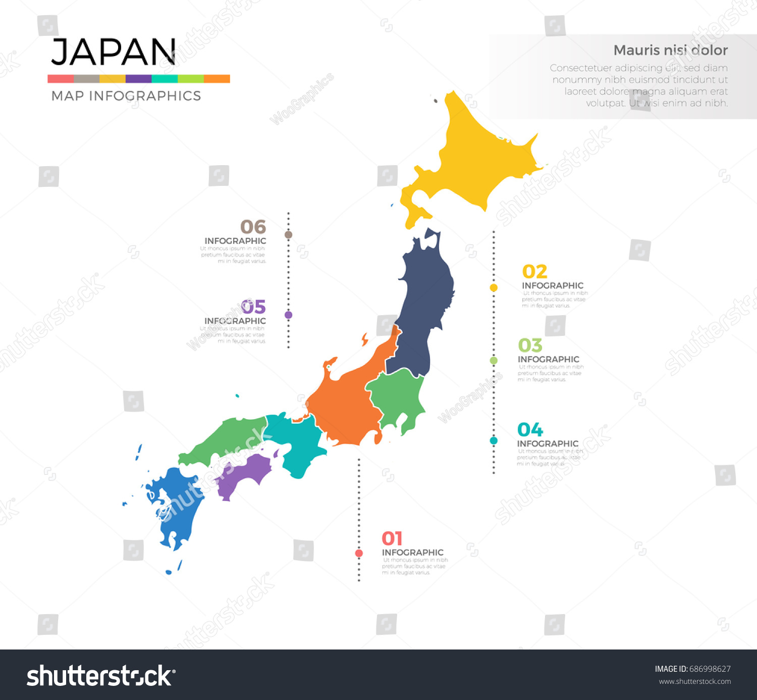Japan Country Map Infographic Colored Vector Stock Vector (Royalty Free ...