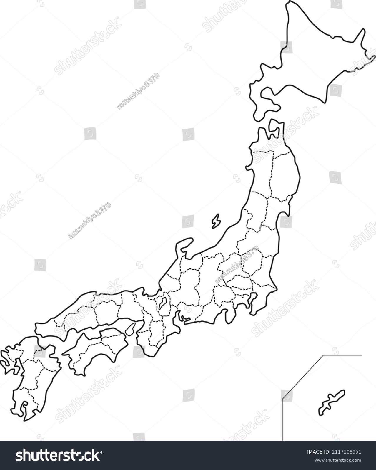 Japan Map Blank Map Prefectural Border Stock Vector (Royalty Free ...