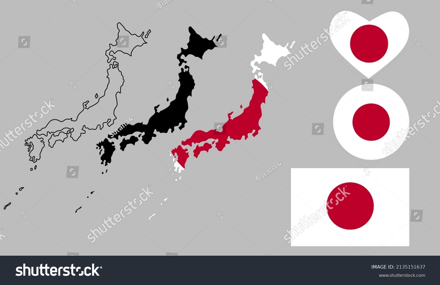 Japan Map Flag Icon Set Stock Vector (Royalty Free) 2135151637 ...