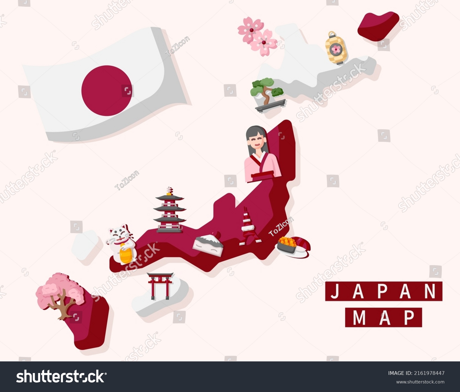 Japan Map Flat Illustration Vector Symbol Stock Vector (Royalty Free ...