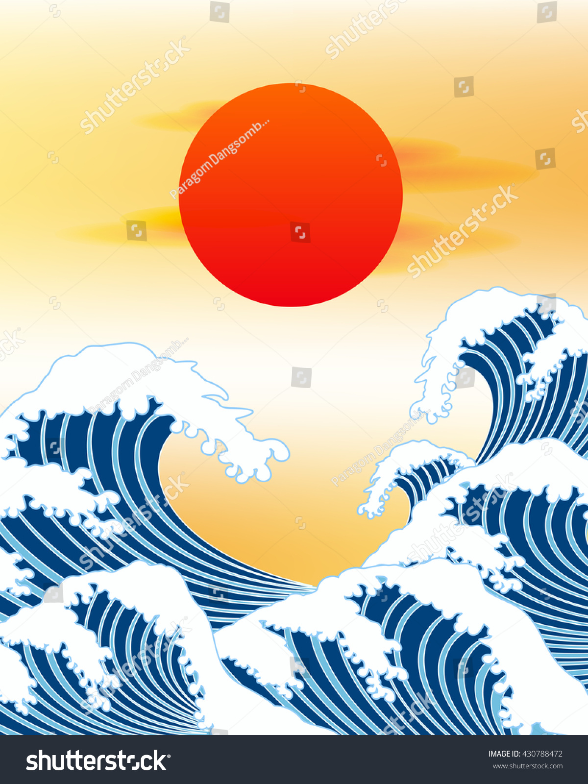 Japan Wave Red Sun Vector Stock Vector (Royalty Free) 430788472 ...