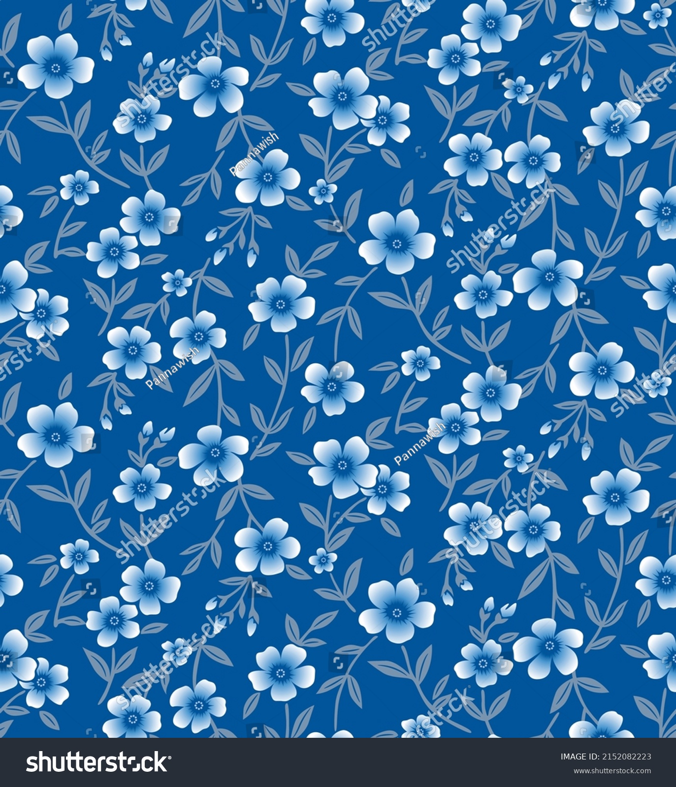 Japanese Blue Flower Leaf Vector Seamless Stock Vector (Royalty Free ...