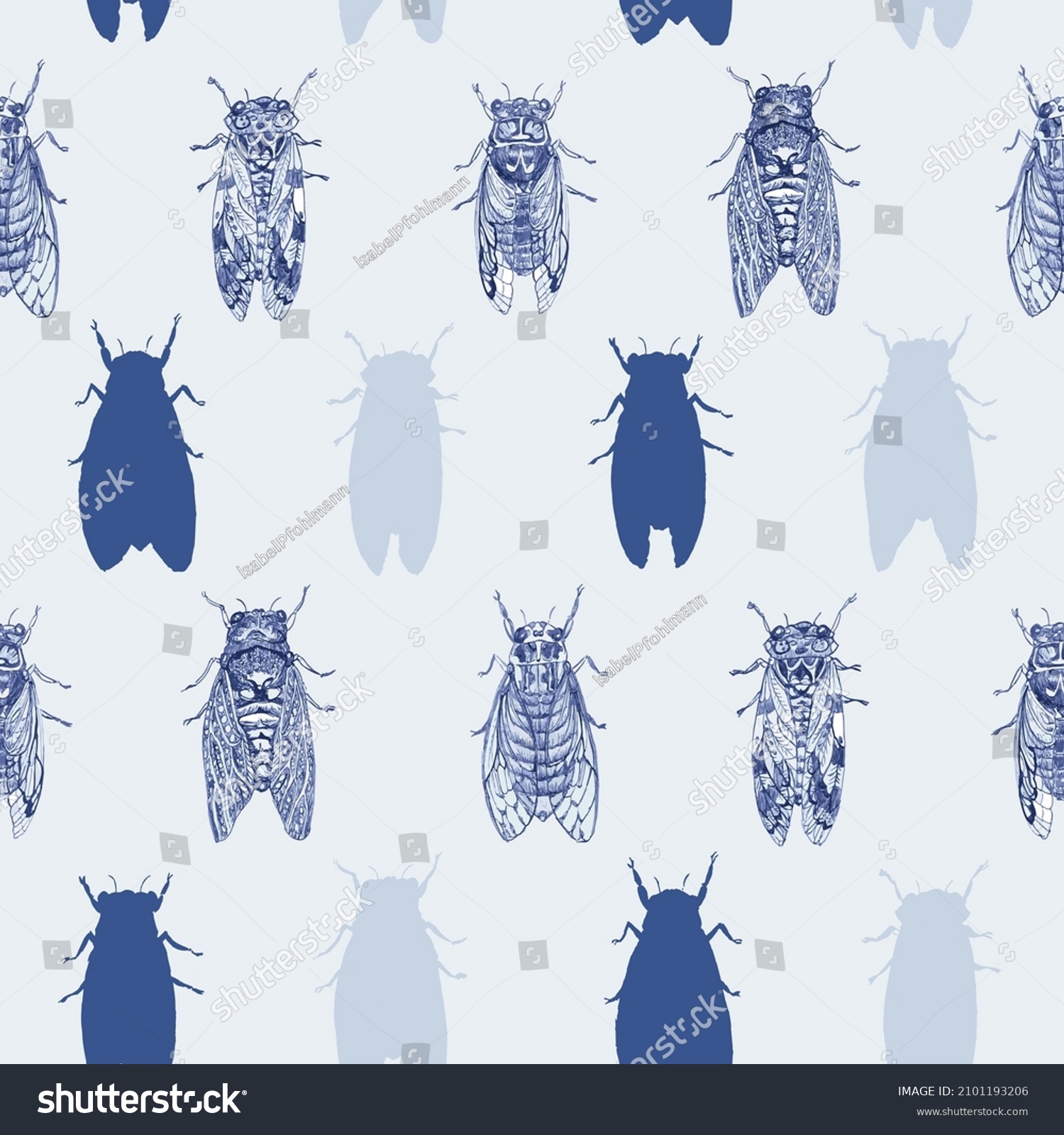 Japanese Cicadas Hand Drawn Seamless Pattern Stock Vector (Royalty Free ...