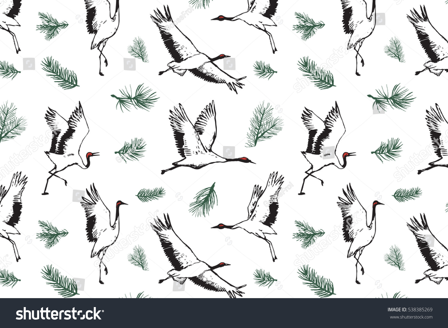 Japanese Crane Bird Pattern Stock Vector (Royalty Free) 538385269