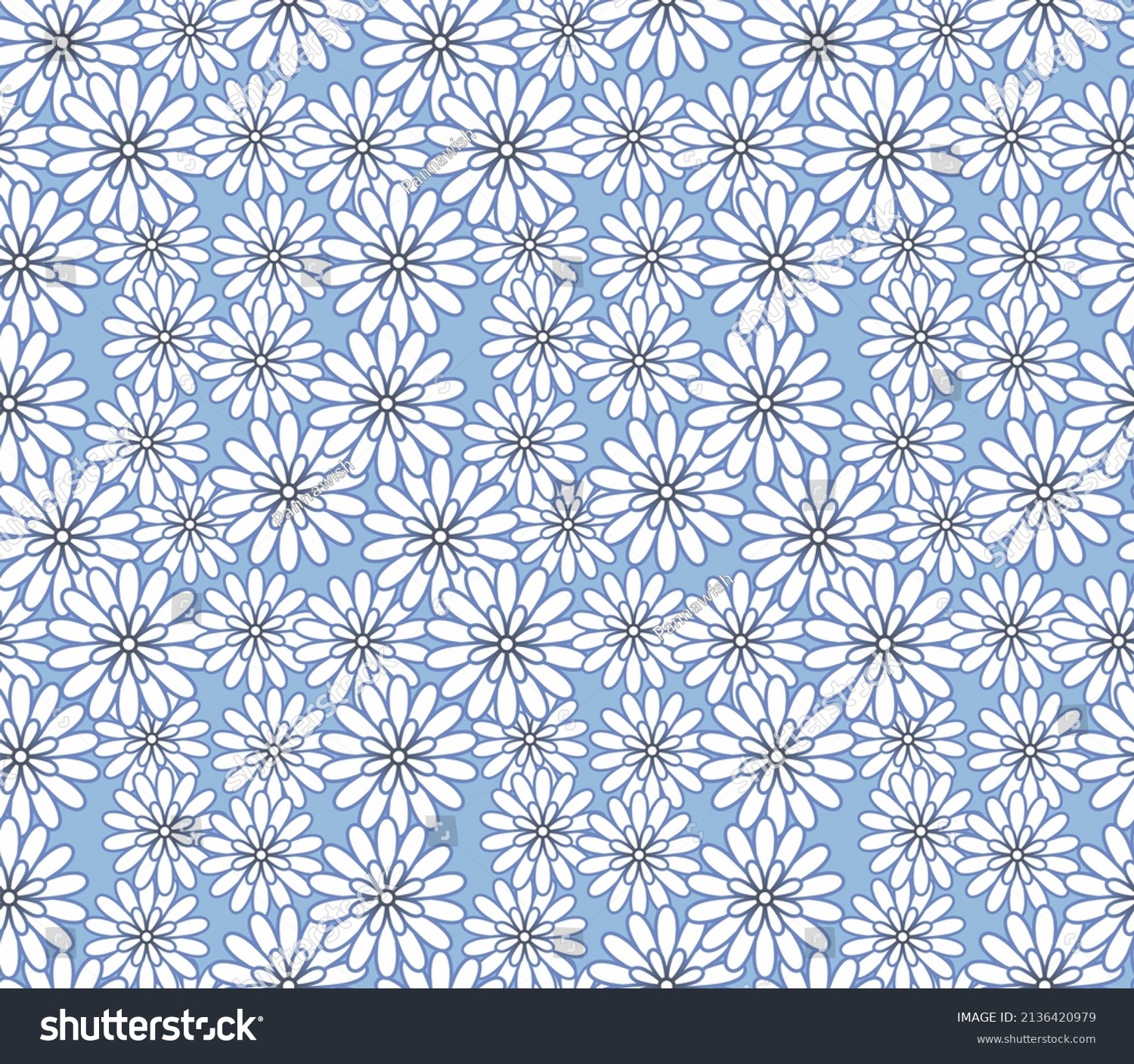 Japanese Cute Flower Line Vector Seamless Stock Vector (Royalty Free ...