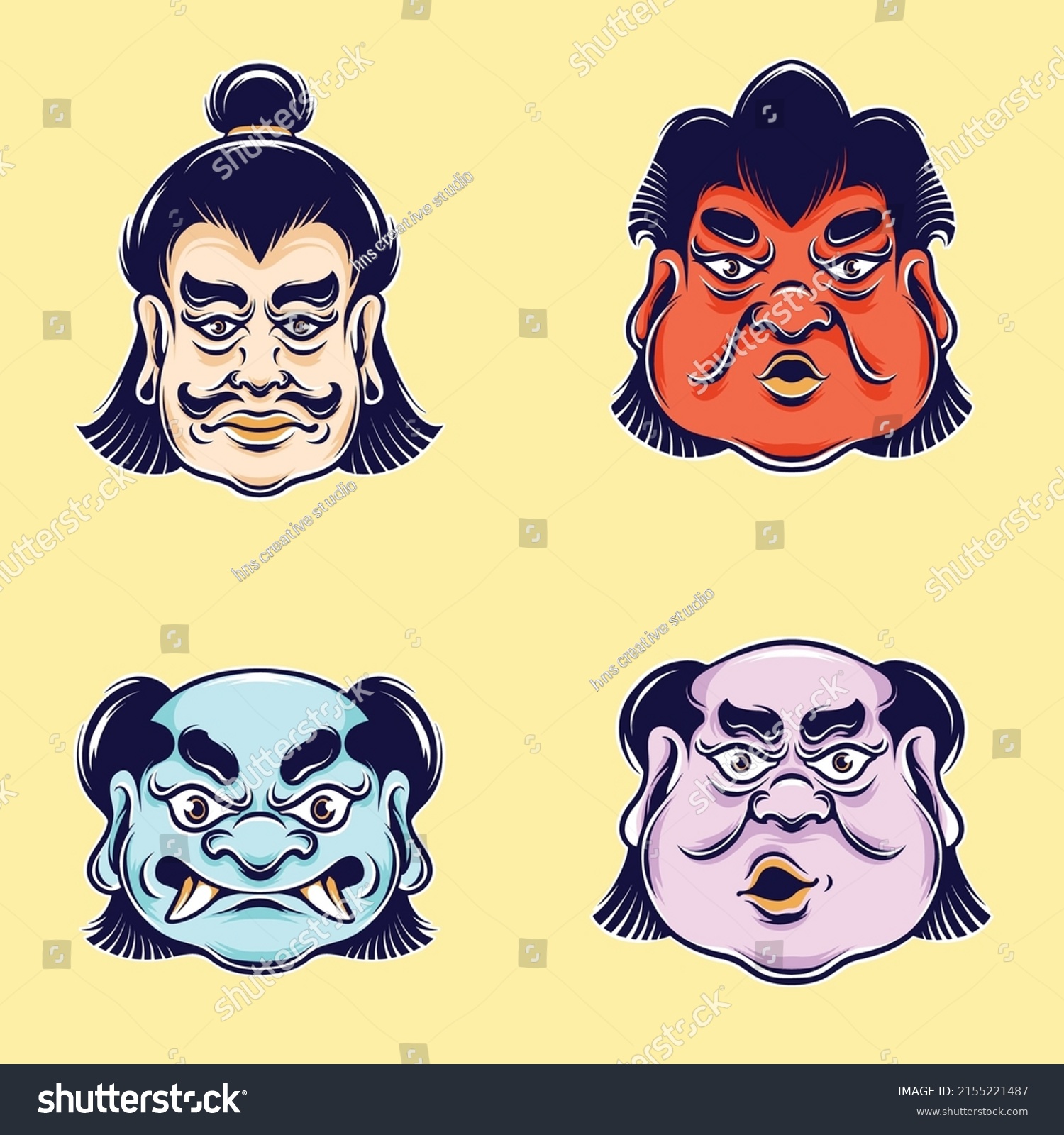 Japanese Cute Mask Vector Set Stock Vector (Royalty Free) 2155221487 ...
