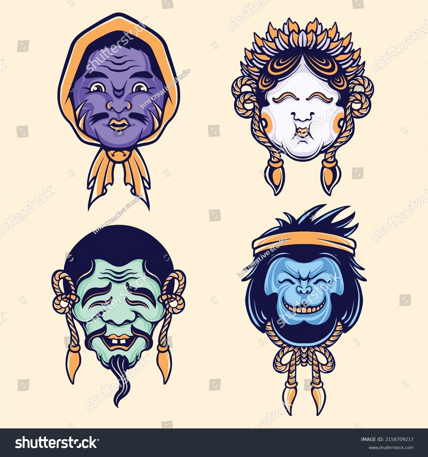Japanese Cute Mask Vector Set Stock Vector (Royalty Free) 2158709217 ...