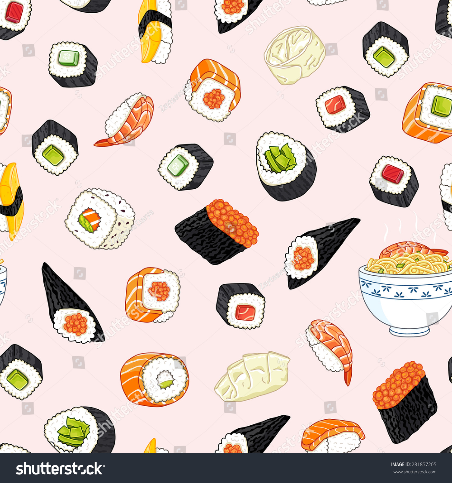 Japanese Food Pattern 스톡 벡터(사용료 없음) 281857205 - Shutterstock