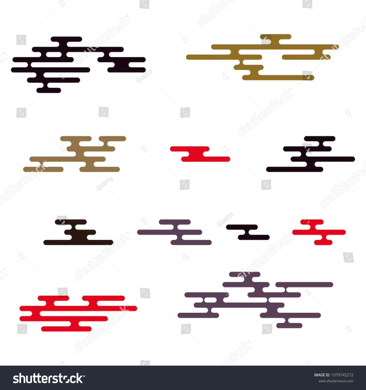 Japanese Pattern Elements Flat Vector Cartoon Stock Vector (Royalty ...