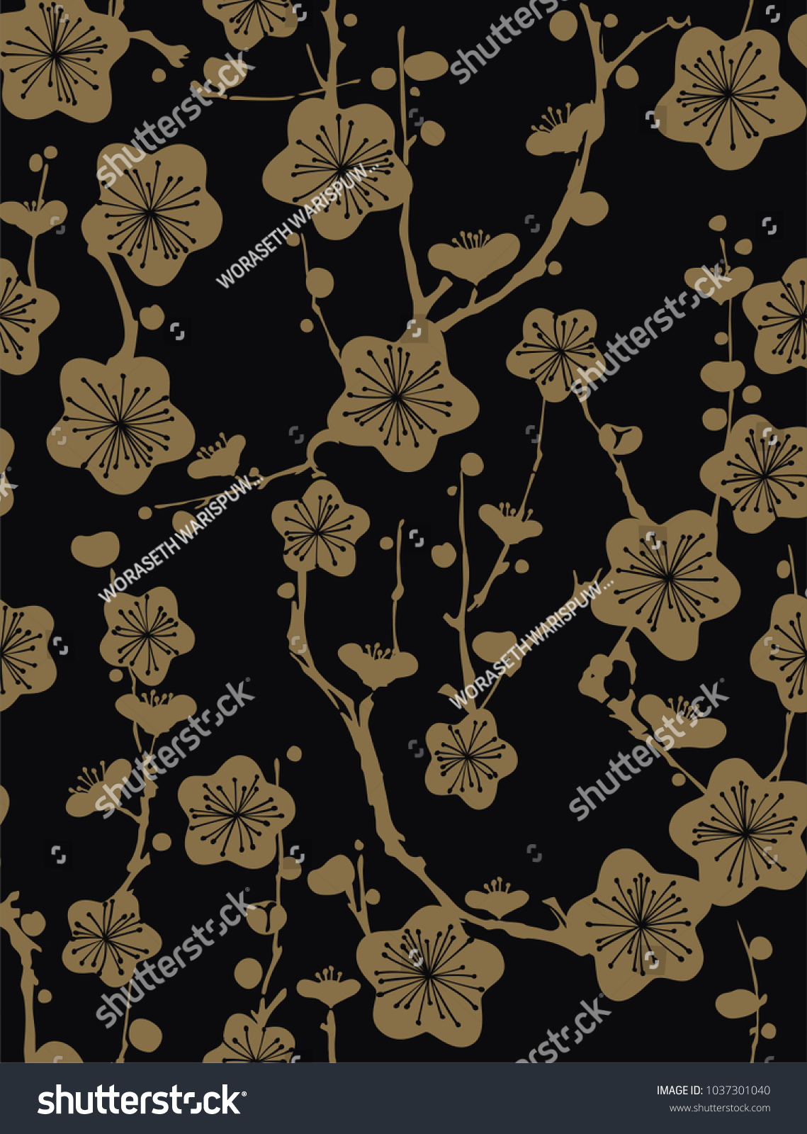 Japanese Pattern Vector Sakura Gold Background 스톡 벡터(로열티 프리) 1037301040 ...