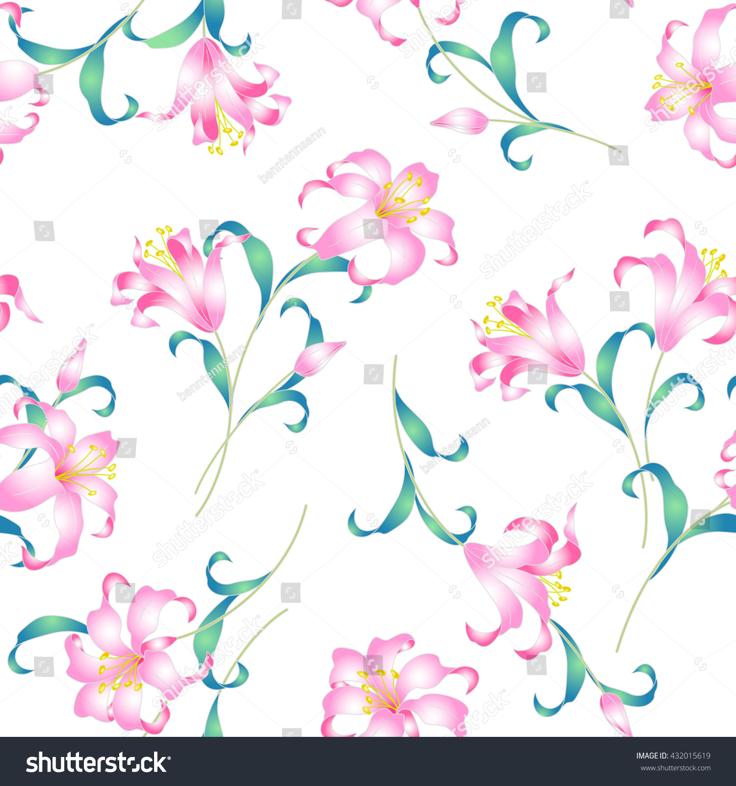 Japanese Style Lily Pattern: vector de stock (libre de regalías ...