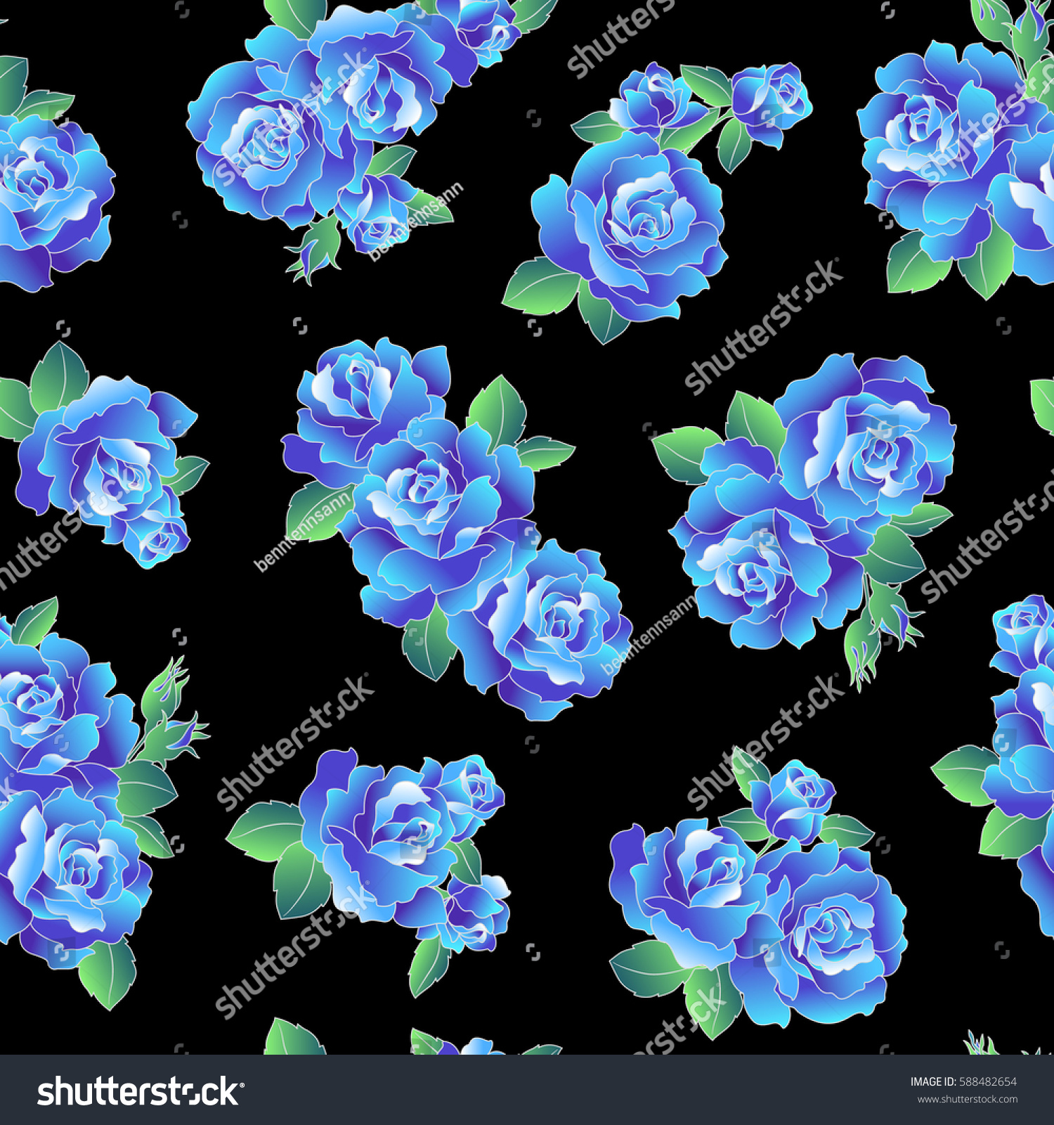 Japanese Style Rose Pattern Stock Vector (Royalty Free) 588482654