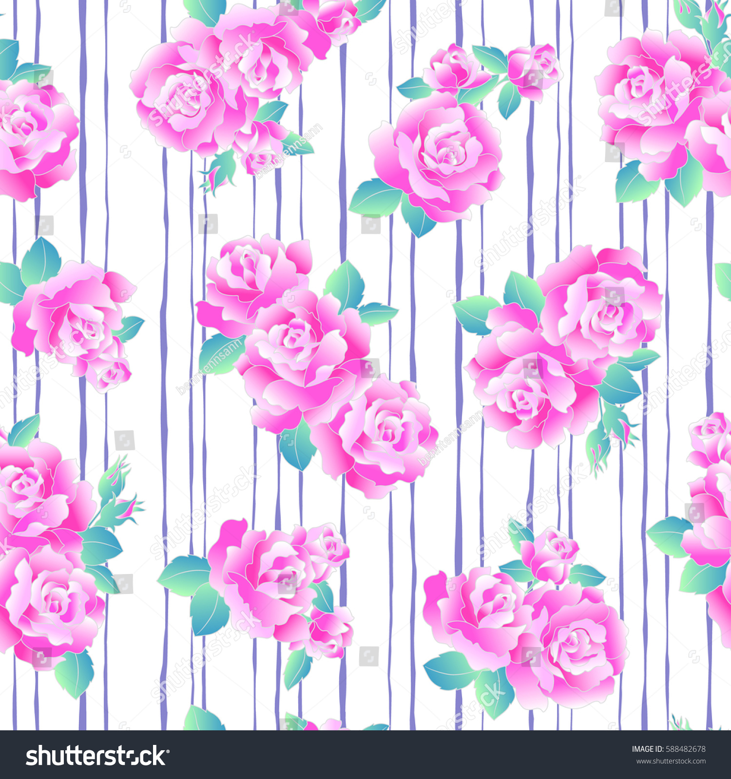 Japanese Style Rose Pattern Stock Vector (Royalty Free) 588482678 ...