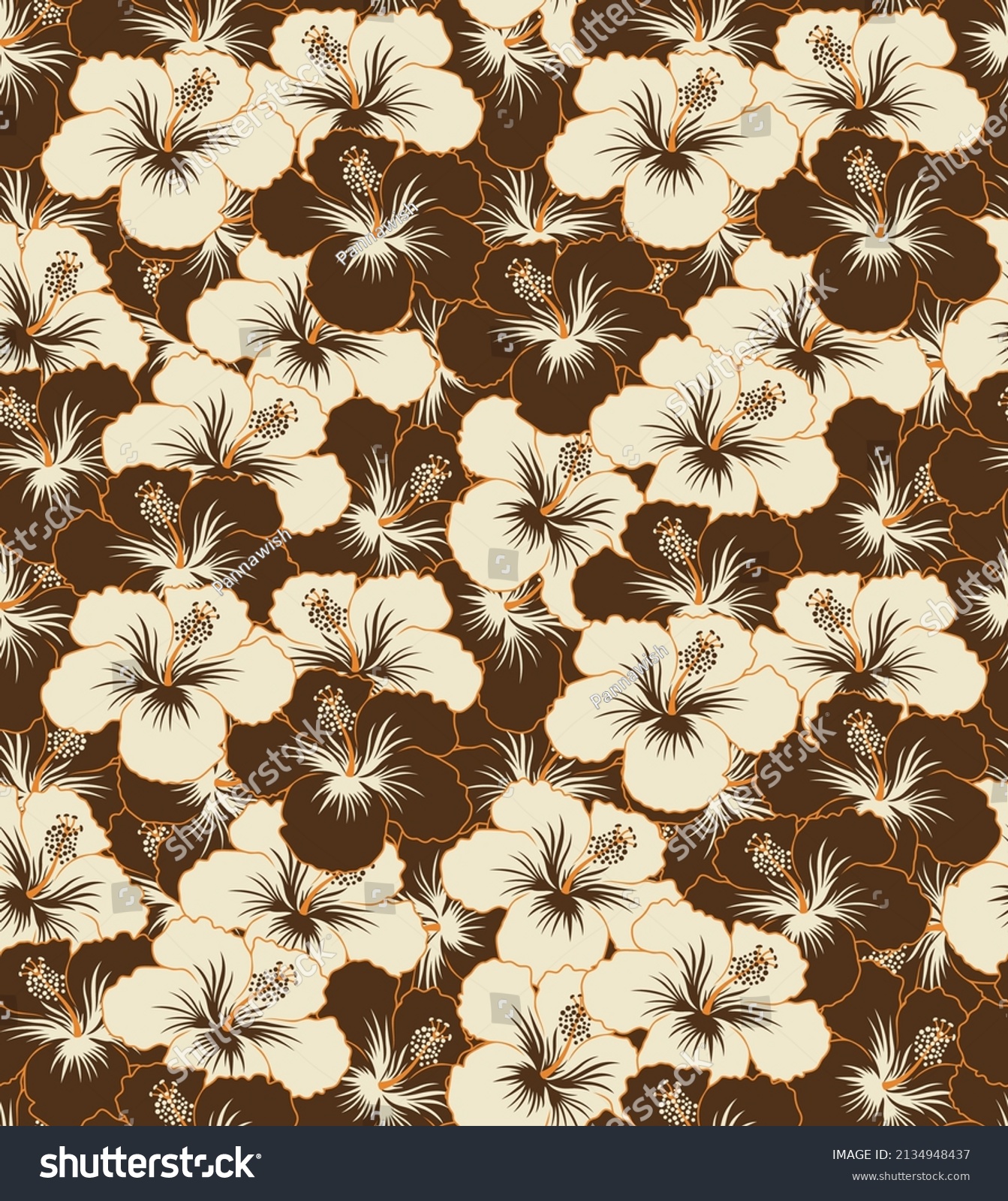 Japanese Sweet Hibiscus Vector Seamless Pattern Stock Vector (Royalty ...