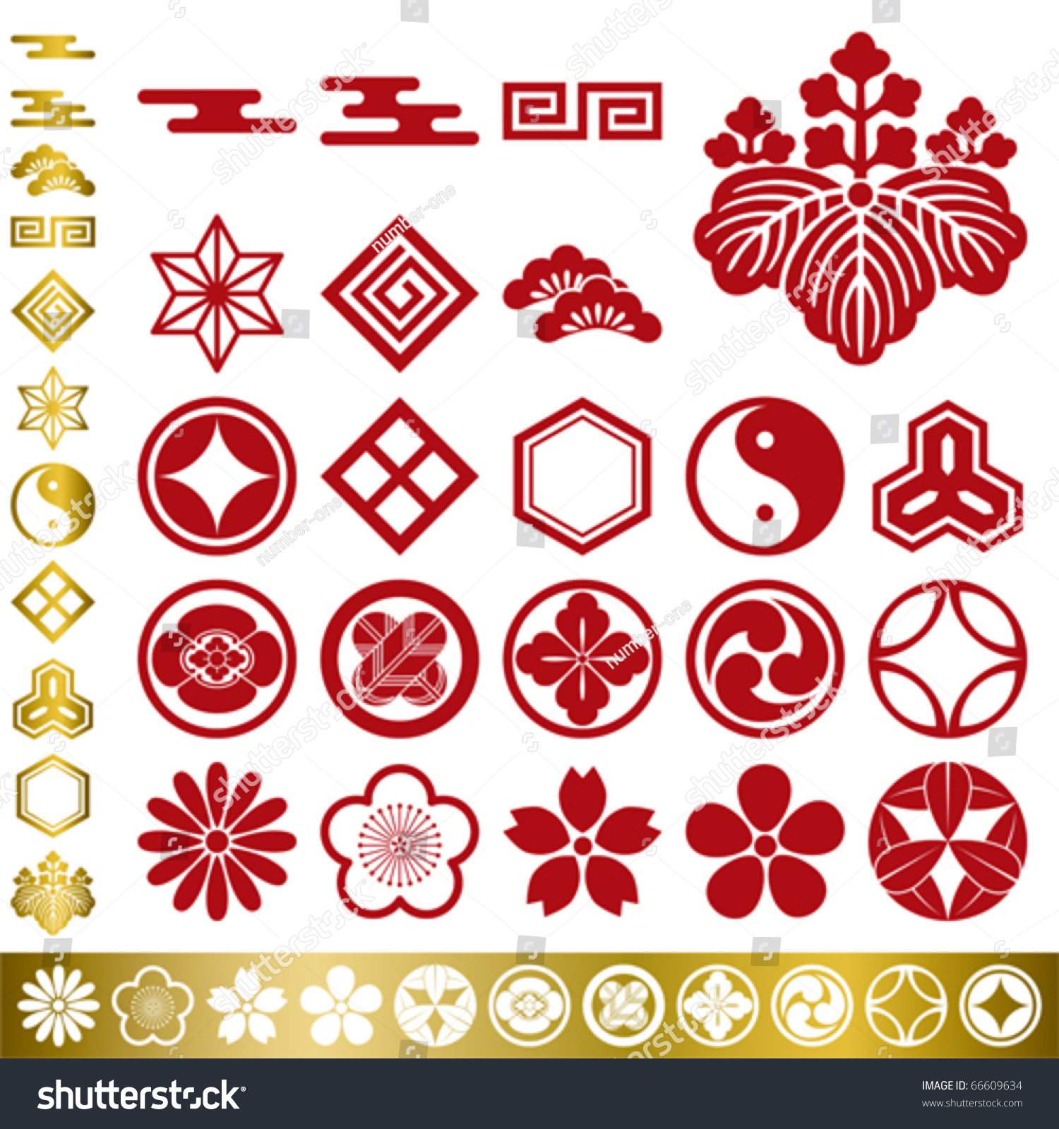 Japanese Traditional Elements Set. Illustration Vector. - 66609634 ...