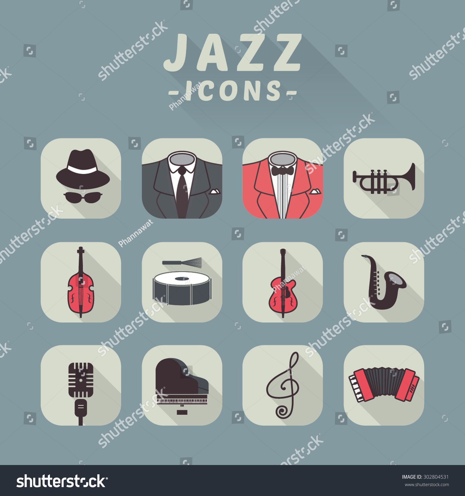 Jazz Icons Set Stock Vector (Royalty Free) 302804531 | Shutterstock