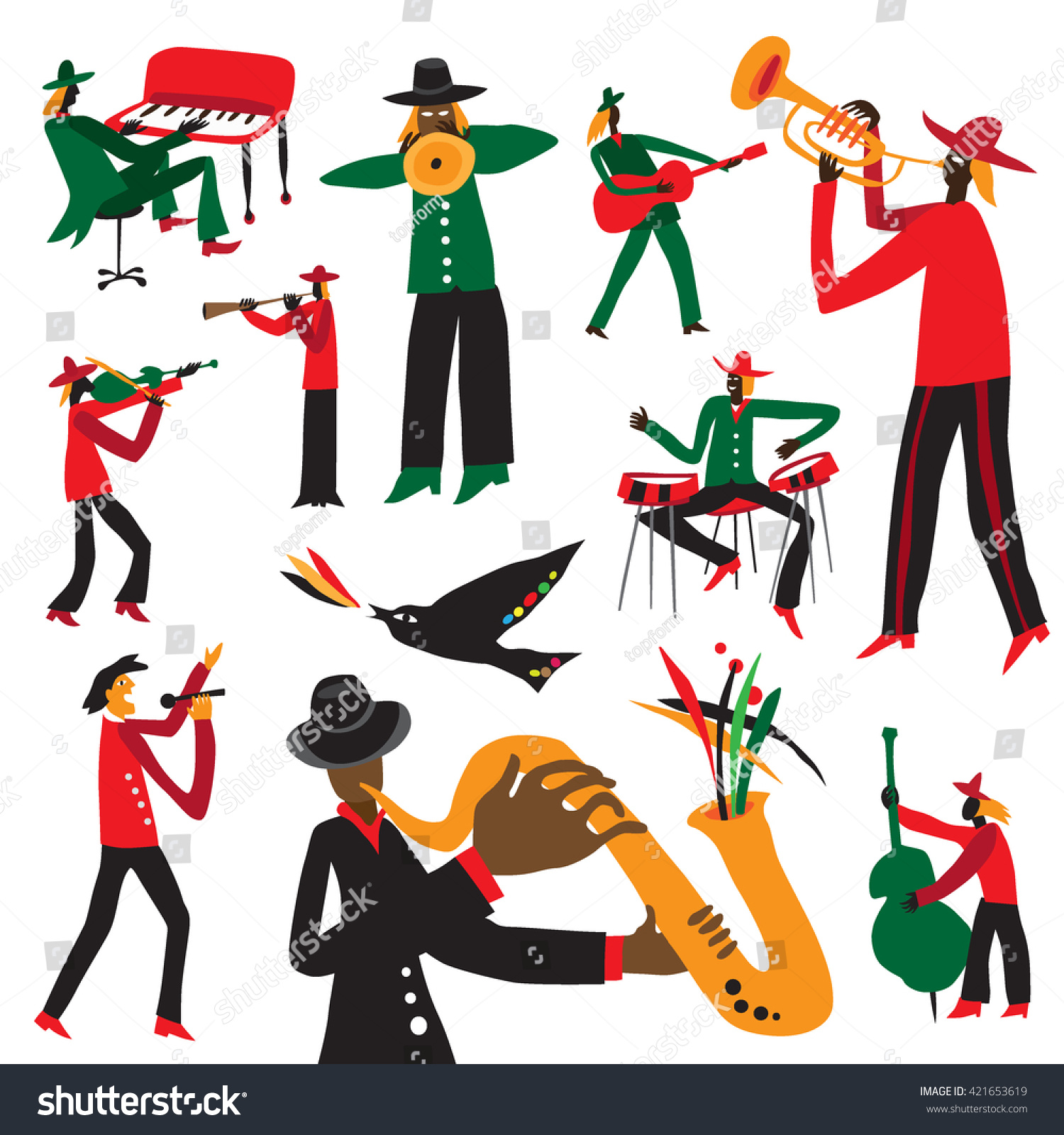 Jazz Musicians Vector Cartoons Set 2: vector de stock (libre de ...