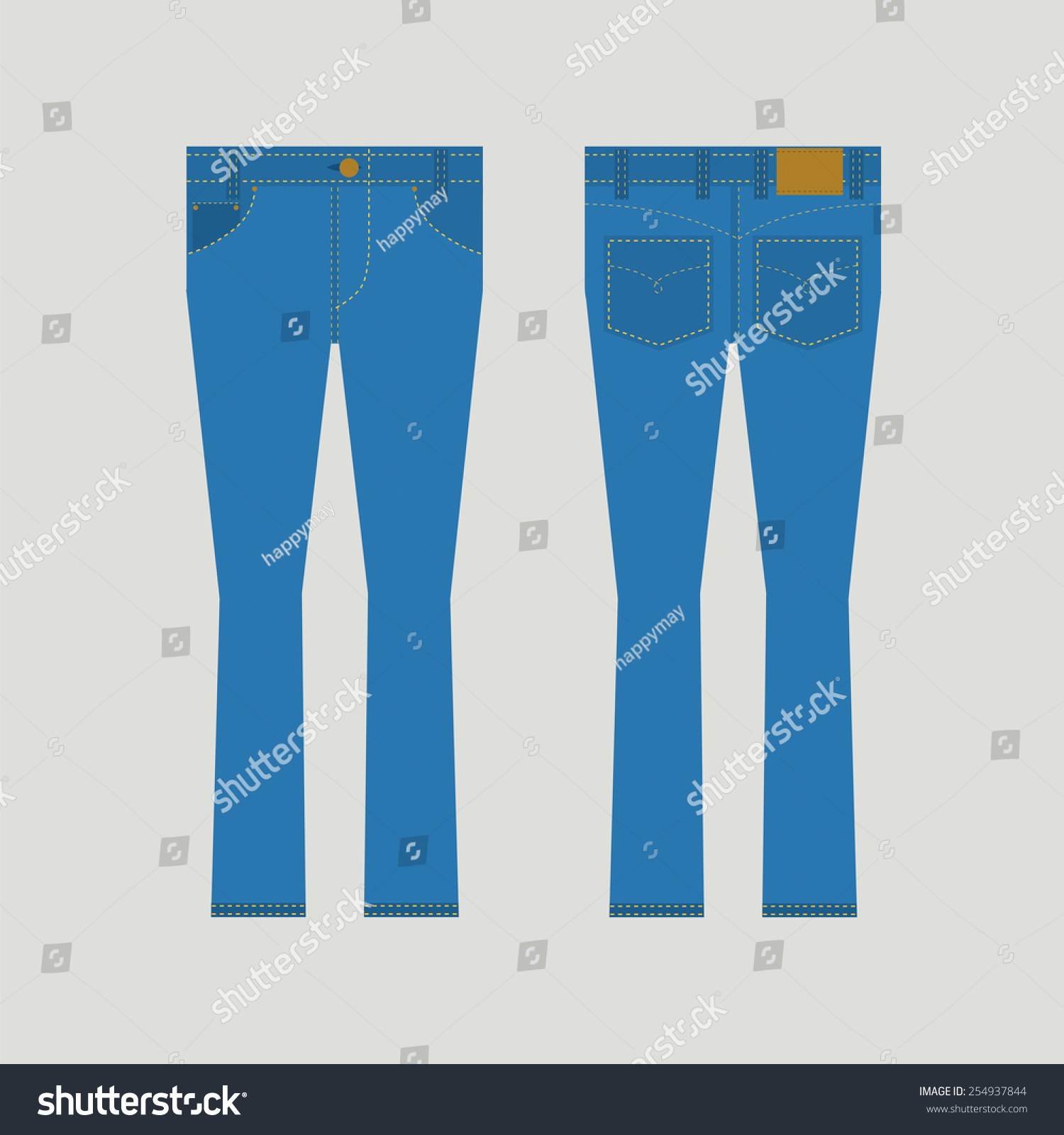 Jeans Front Back View Vector Illustration 스톡 벡터(로열티 프리) 254937844 ...