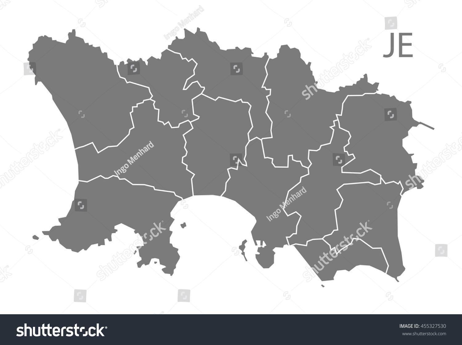 Jersey Parishes Map Grey Stock Vector (Royalty Free) 455327530