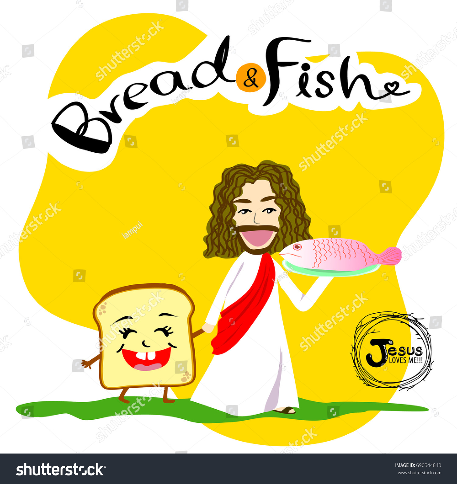 Jesus Feeds Bread Fish Stock Vector (Royalty Free) 690544840