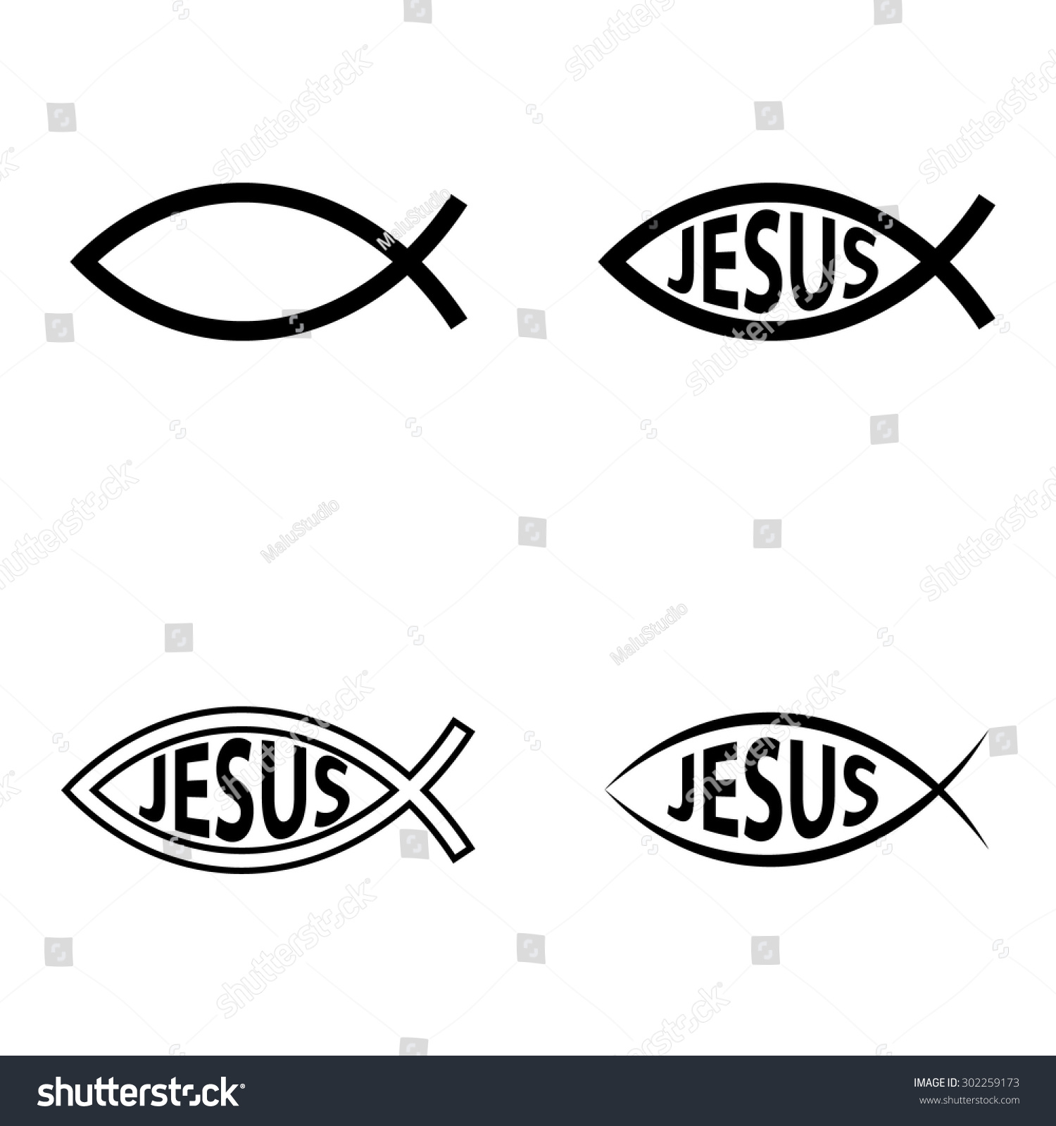 Jesus Fish Icon Set Stock Vector (Royalty Free) 302259173