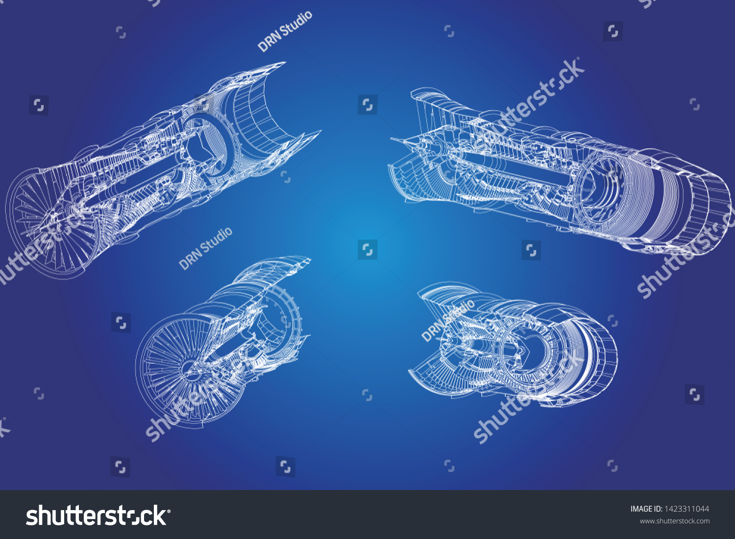 Jet Engine Isometrics Vector Line Illustration Stock Vector (Royalty ...