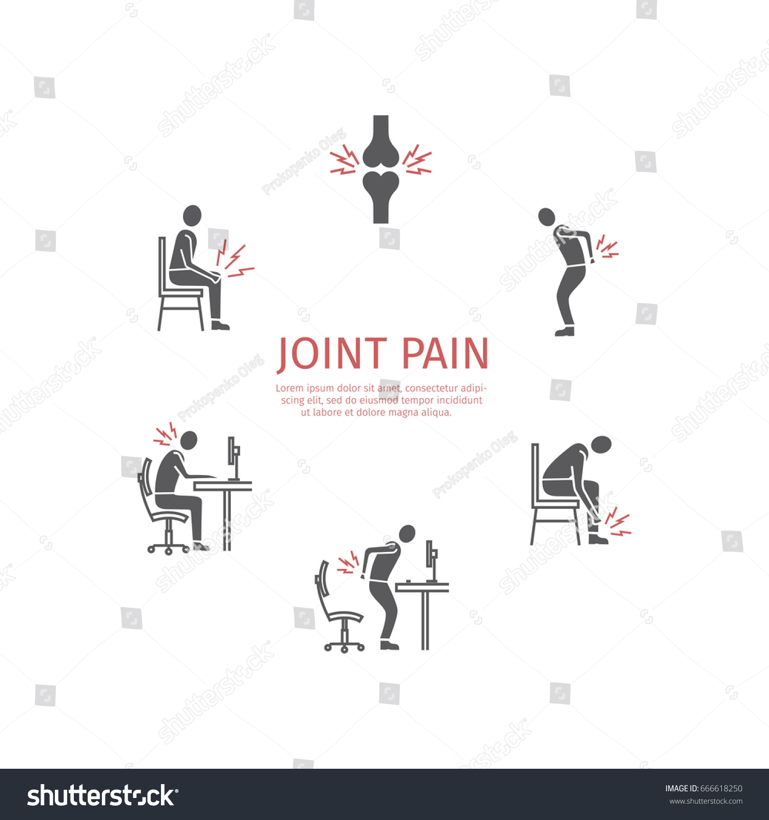 Joint Pain Flat Icons Set Vector Stock Vector (Royalty Free) 666618250