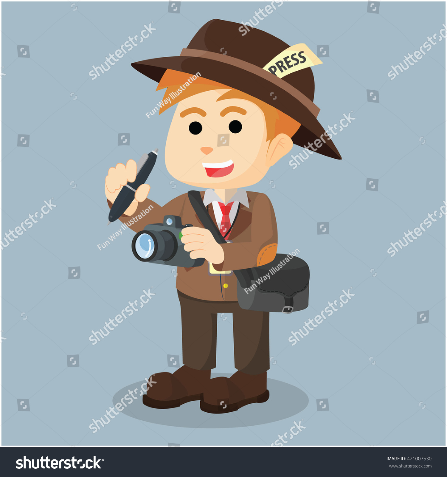 Journalist Cartoon Illustration: เวกเตอร์สต็อก (ปลอดค่าลิขสิทธิ์) 421007530