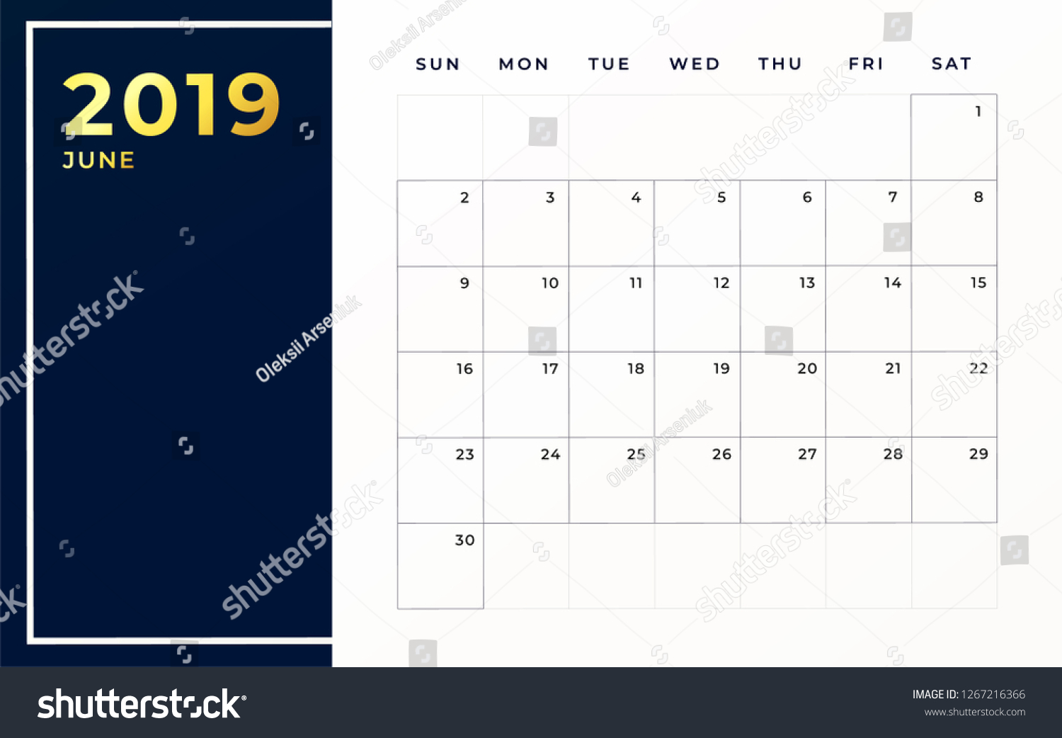 June 2019 Schedule Template Week Starts Stock Vector (Royalty Free ...