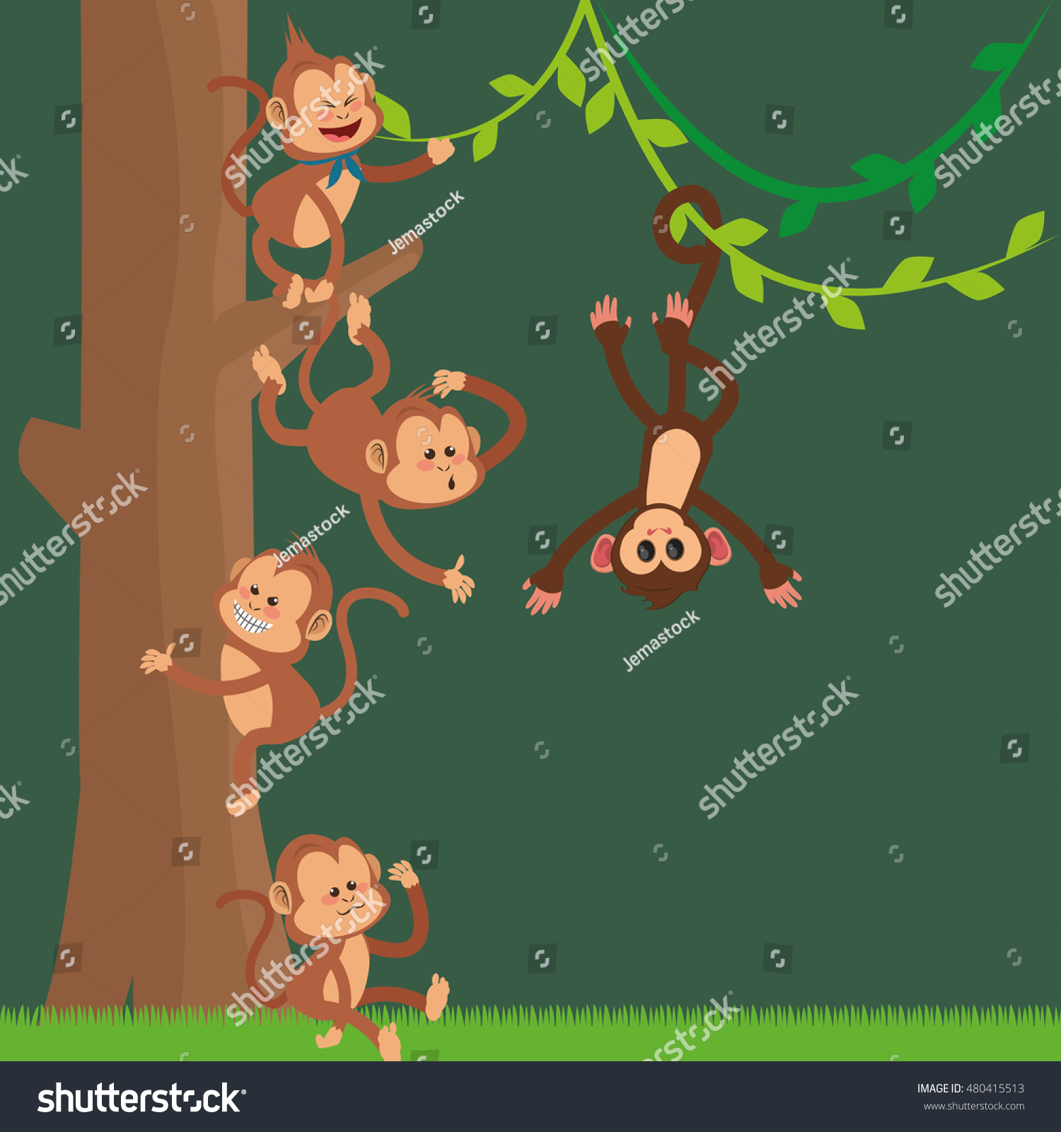 Jungle Monkeys Cartoon: เวกเตอร์สต็อก (ปลอดค่าลิขสิทธิ์) 480415513 ...