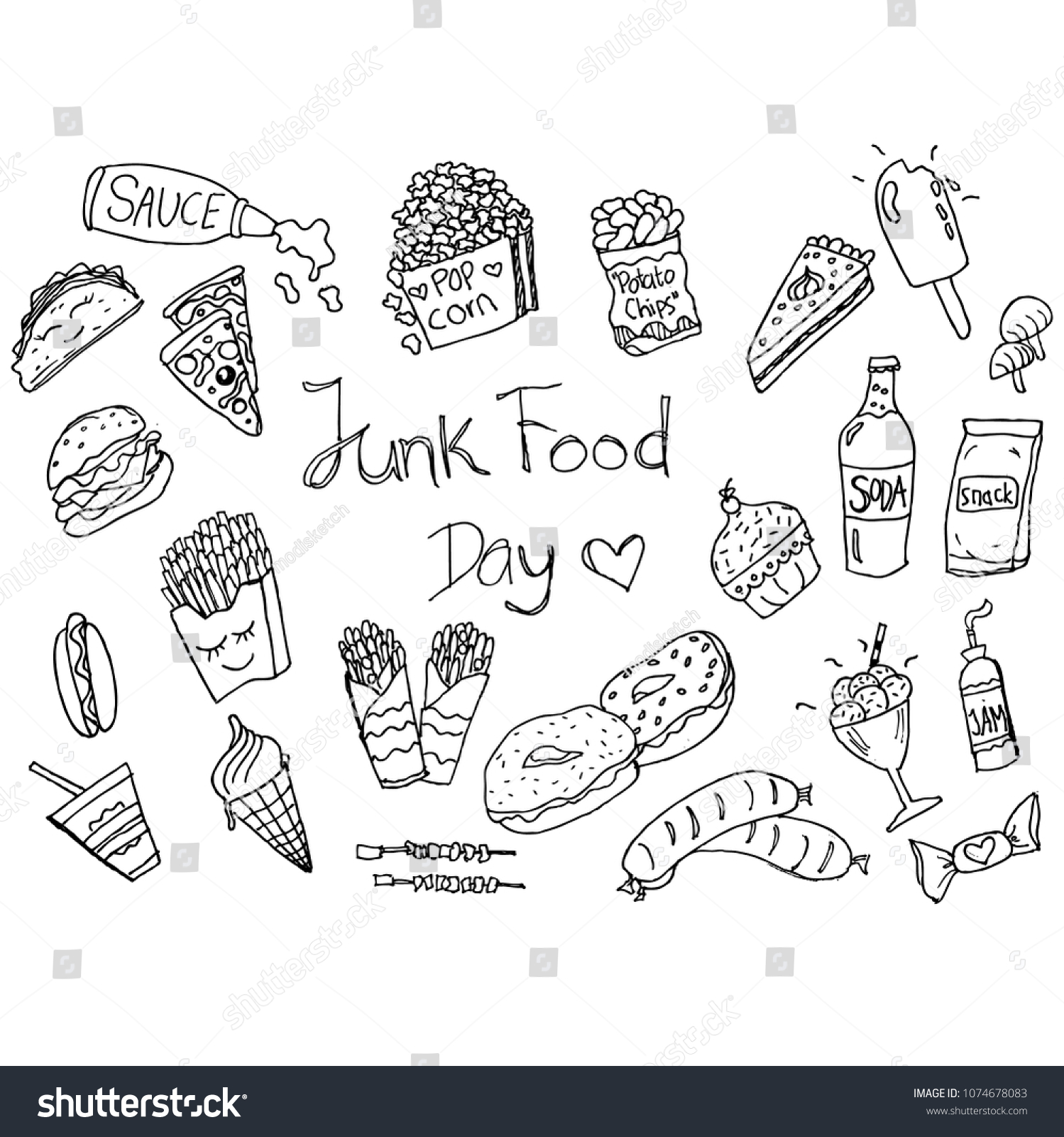 Junk Food Doodle Stock Vector (Royalty Free) 1074678083