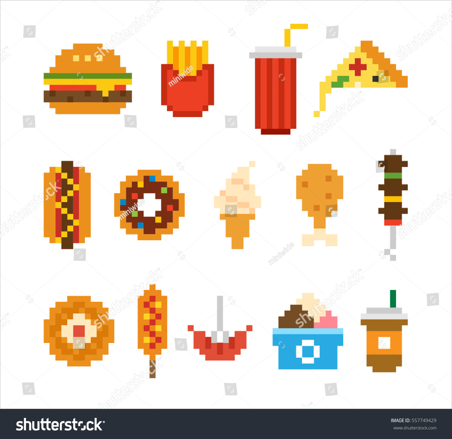 Junk Food Pixel Vector Illustration Flat Stock Vector (Royalty Free ...