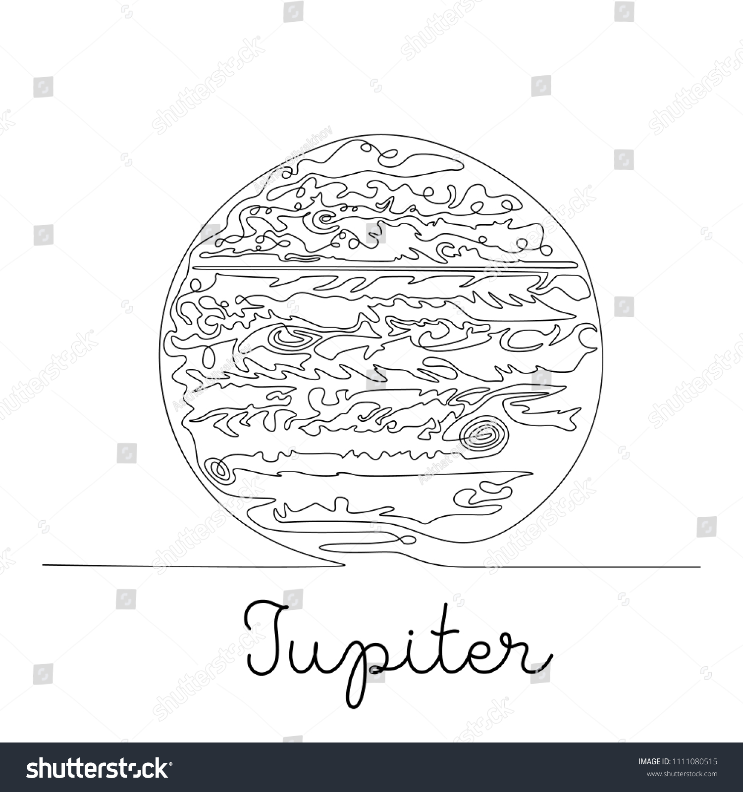Jupiter Continuous Line Drawing Vector Illustration 스톡 벡터(로열티 프리 ...