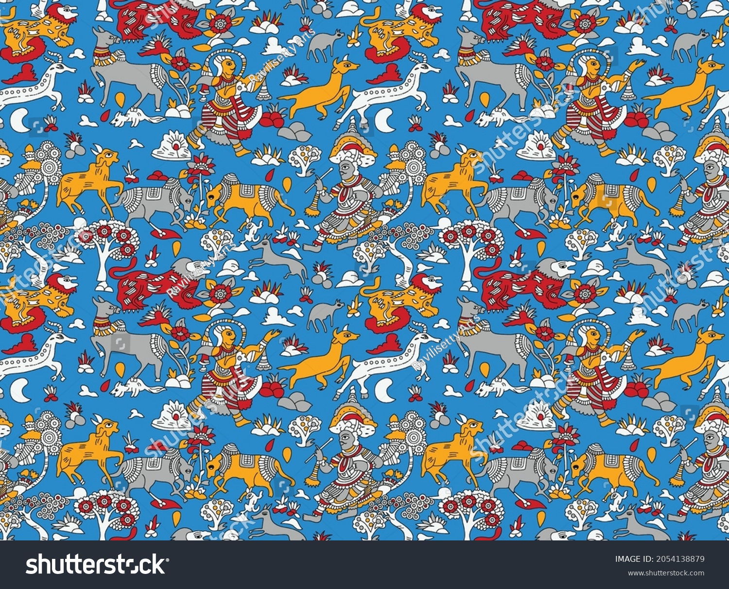 Kalamkari Print Seamless Pattern Kalamkari Seamless Stock Vector ...