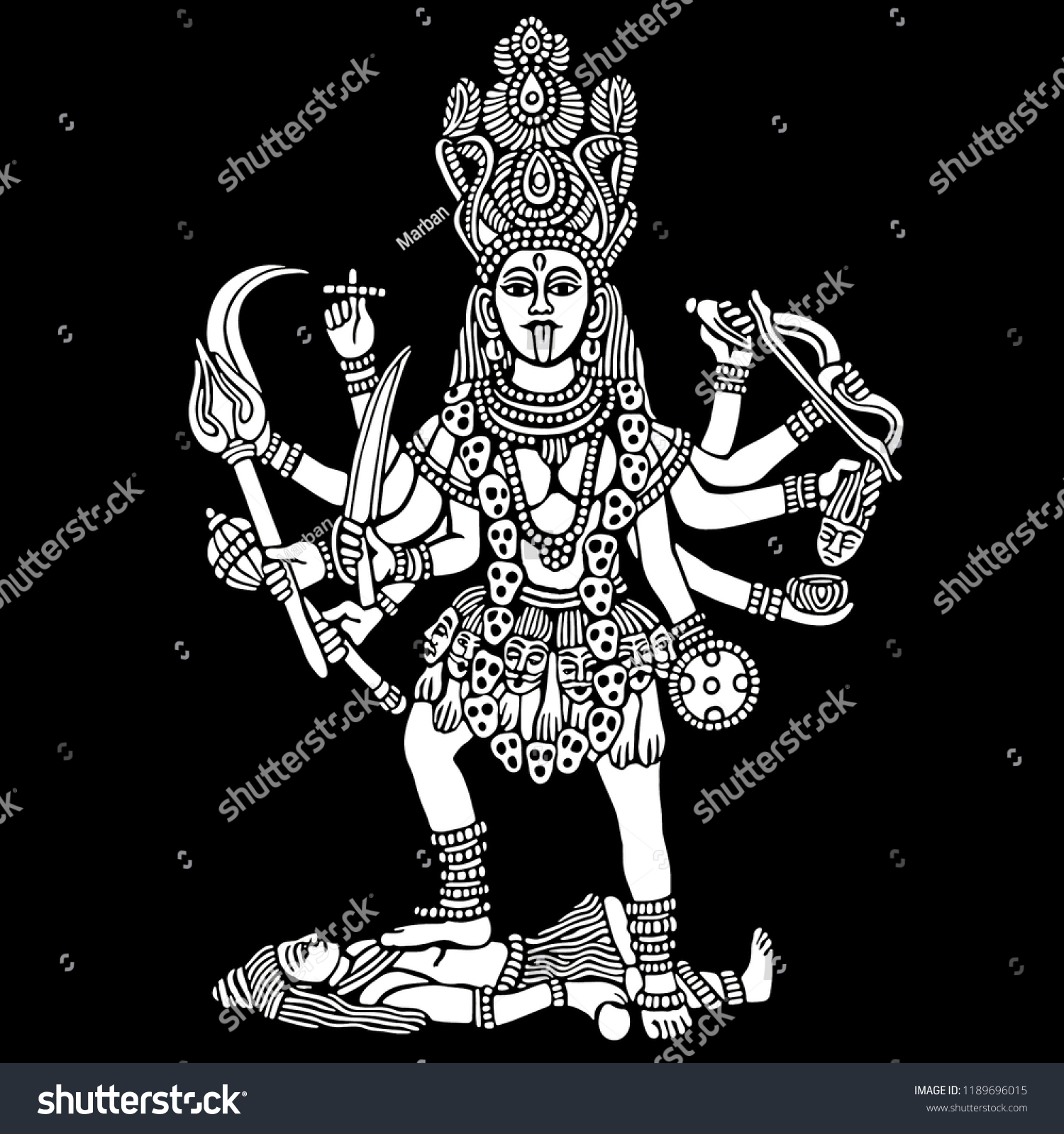 Kali Hindu Goddess Vector: vetor stock (livre de direitos) 1189696015 ...
