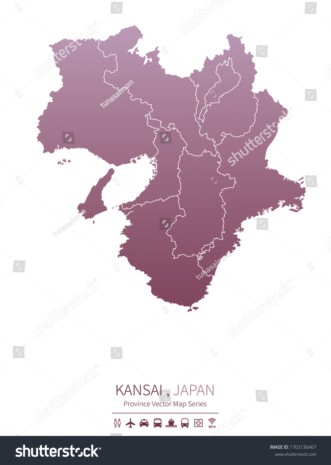 Vektor Stok Kansai Map Japan Provinces Vector Map (Tanpa Royalti ...