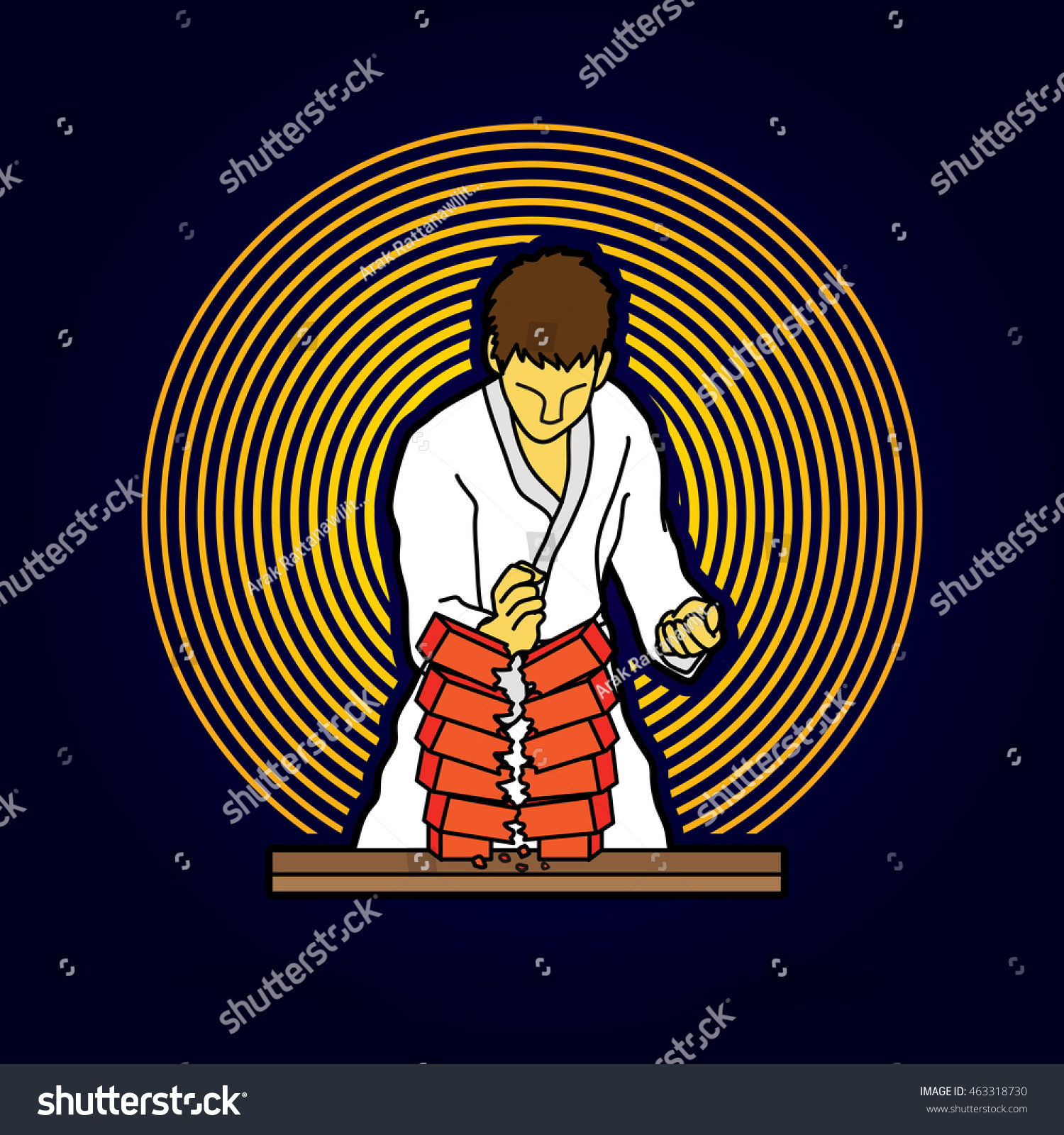 Karate Man Breaking Bricks Designed On Stock Vector (Royalty Free ...