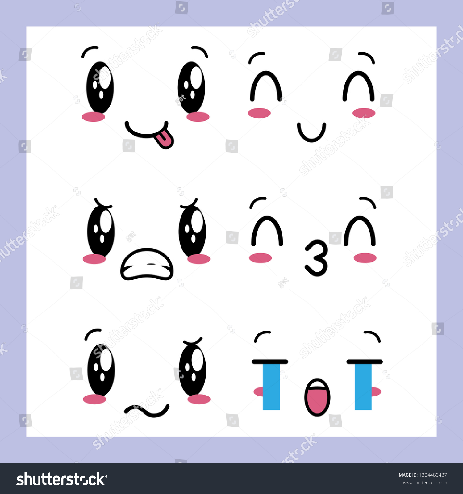 Kawaii Cartoon Faces Stock Vector (Royalty Free) 1304480437