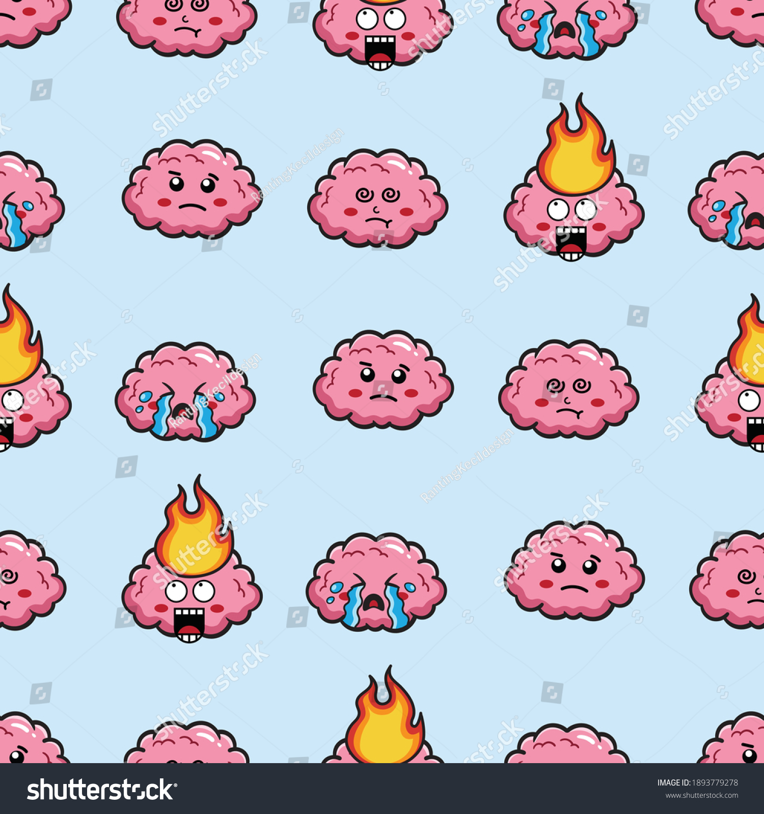 Kawaii Cute Brain Expression Seamless Pattern Stock Vector (Royalty ...
